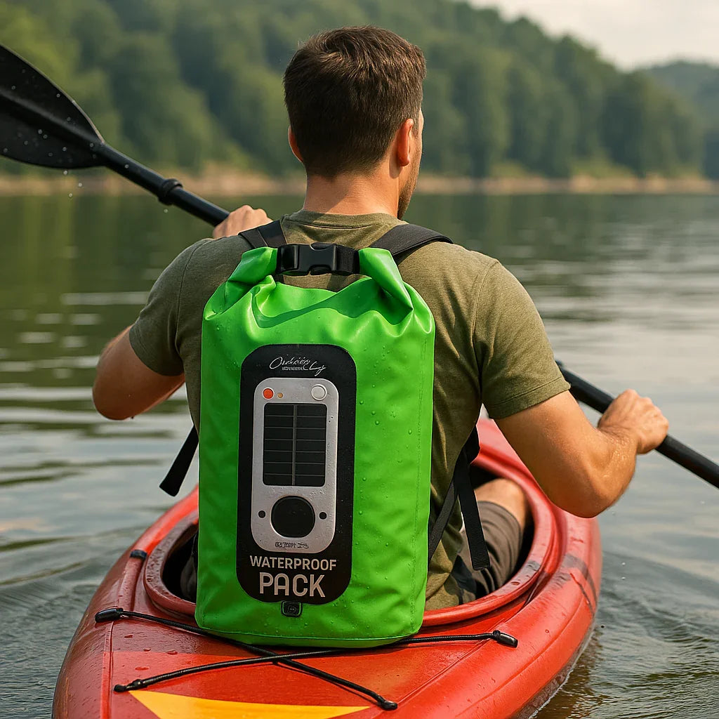 Solar Waterproof Dry Bag — 20L Roll-Top Adventure Pack Built-In USB Ch ...
